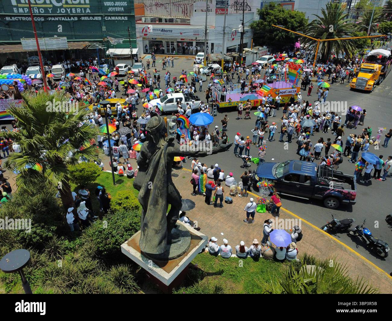 4th Annual Nezahualcoyotl Pride Parade 2025 Aerial view of the members ...