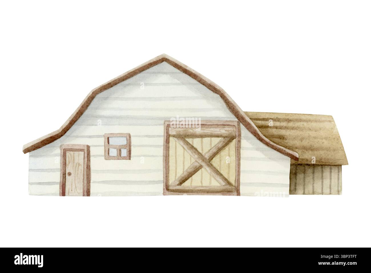 Wooden barn watercolor illustration isolated on white. Hand drawn rural ...