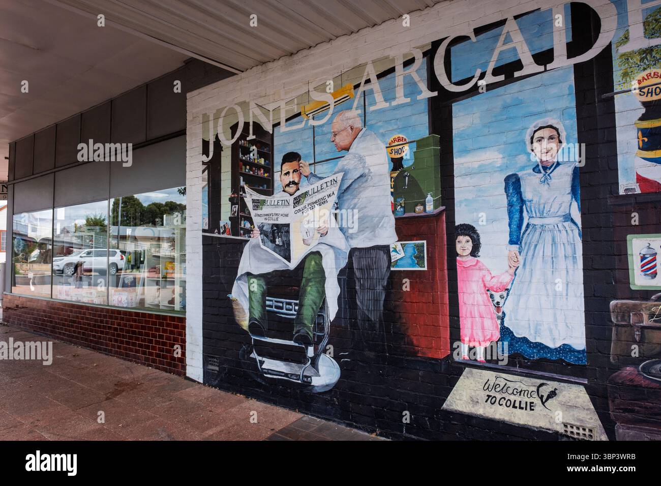 An old-fashioned barber shop depicted in one of the many murals in ...