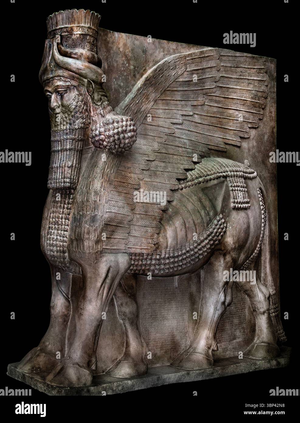 Winged human headed bull Neo Assyrian palace of Sargon II 721-705 BC Gate Khorsabad ancient Dur ...