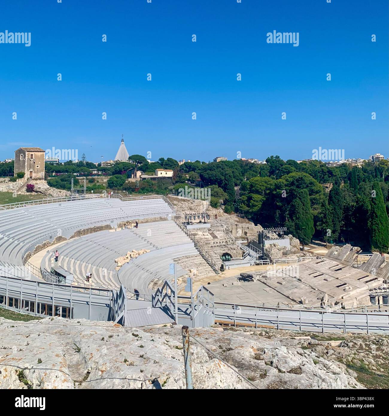 A wide-angle view of the majestic Greek Theatre of Syracuse, where ...
