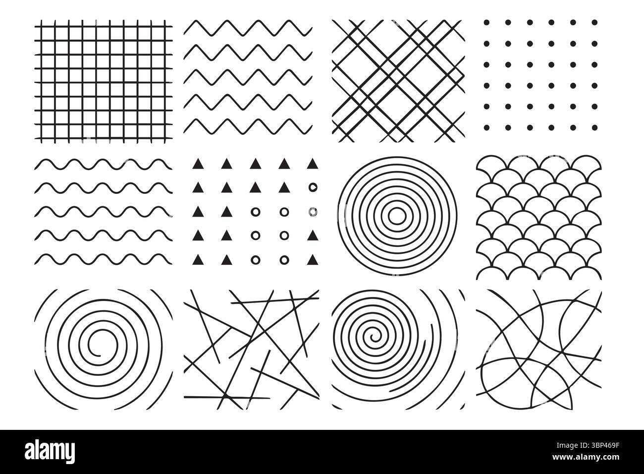 Collection of Abstract Geometric Patterns in Monochrome Grid Layout ...