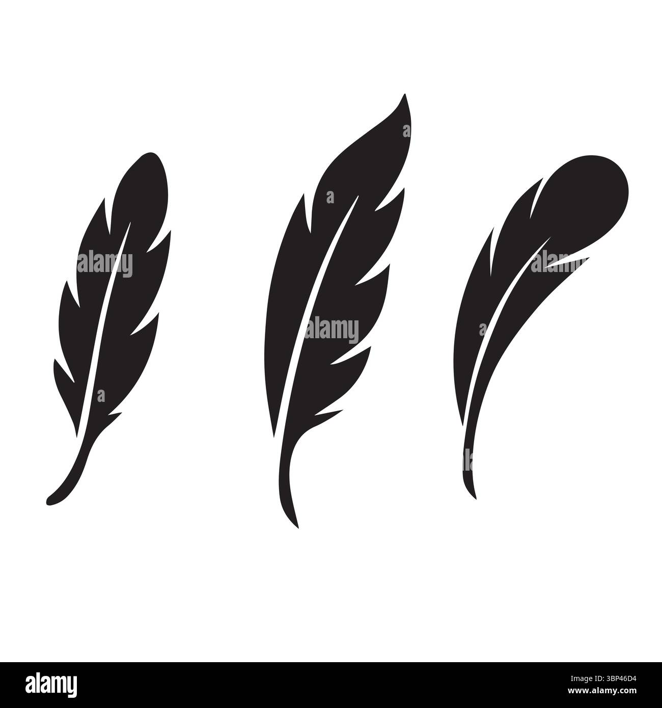 Minimalist Silhouette Set of Three Stylized Feathers on White ...