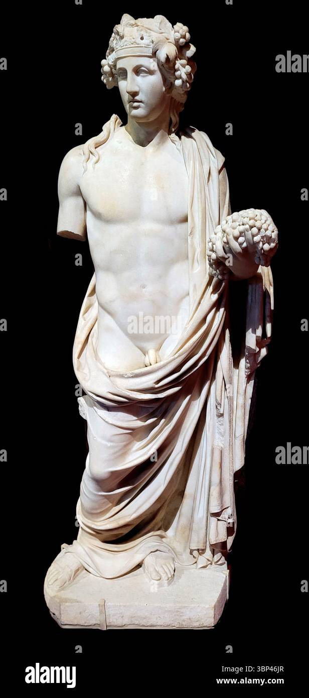 A photograph of a Roman marble statue of Dionysus (Ancient Greek ...
