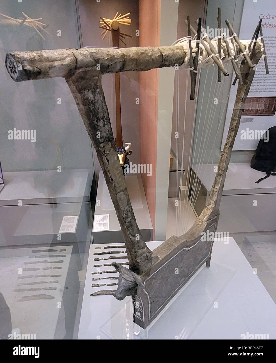 A photograph of the Silver Lyre from Ur, an ancient Mesopotamian ...