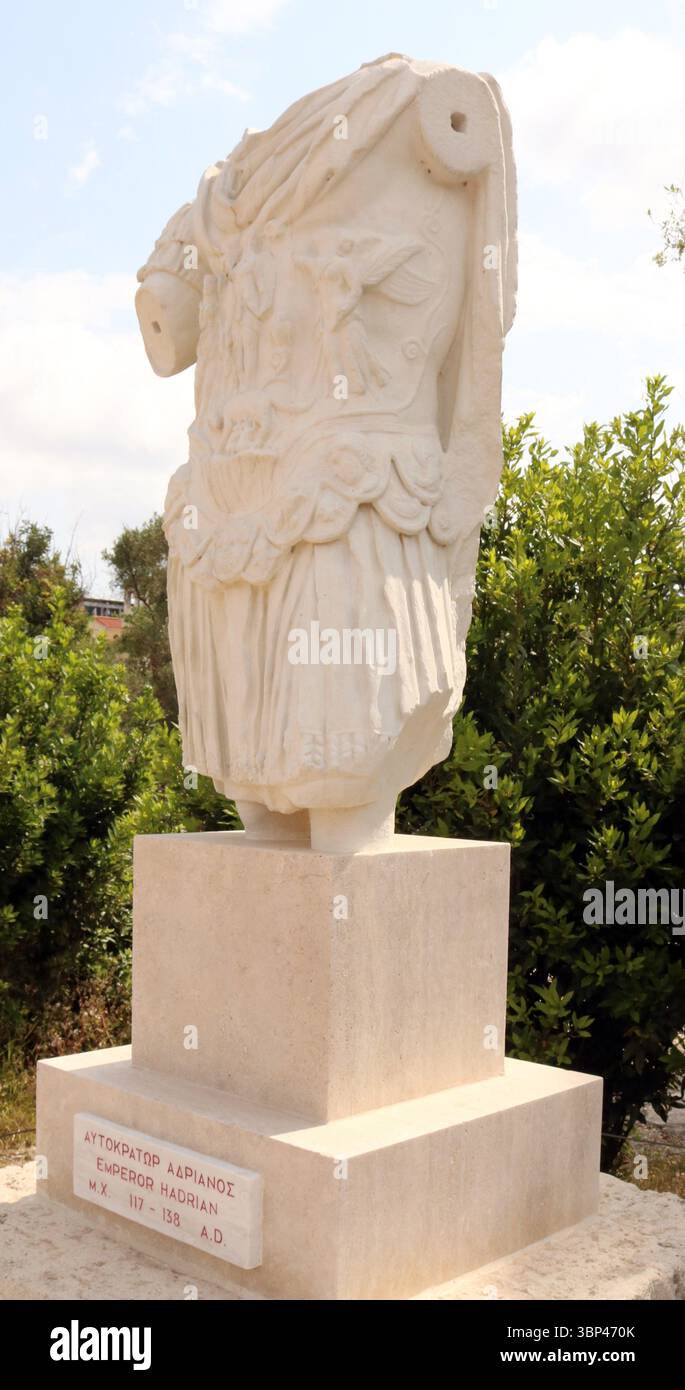 A photograph of a headless statue, statue from the Temple of Hephaistos ...