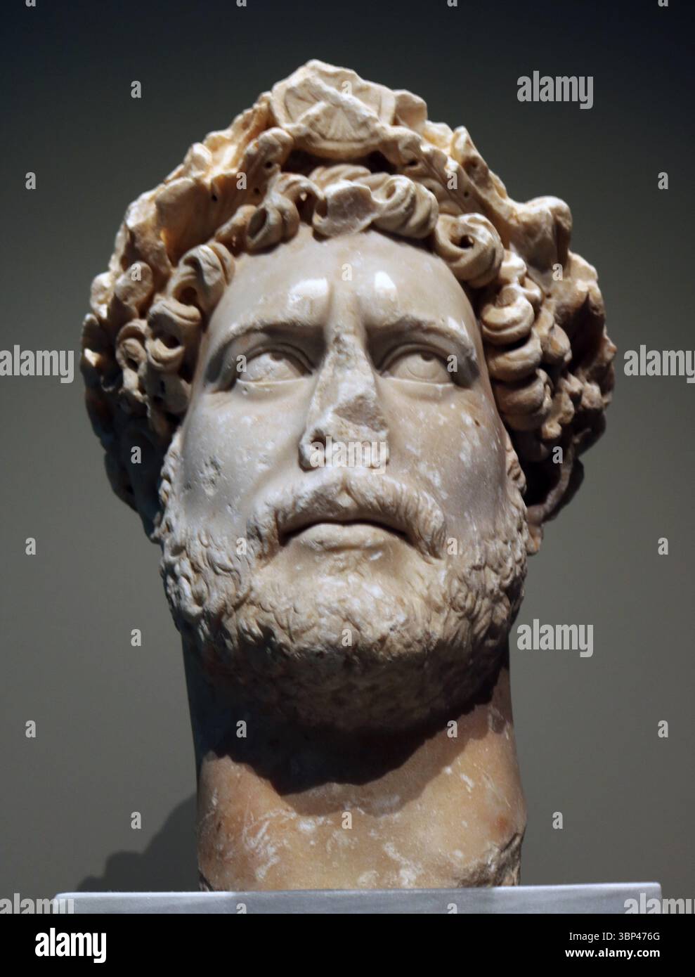 A photograph of a marble bust of the Roman Emperor Hadrian (76 ? 138 CE ...