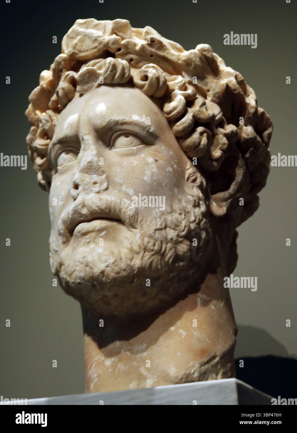 A photograph of a marble bust of the Roman Emperor Hadrian (76 ? 138 CE ...