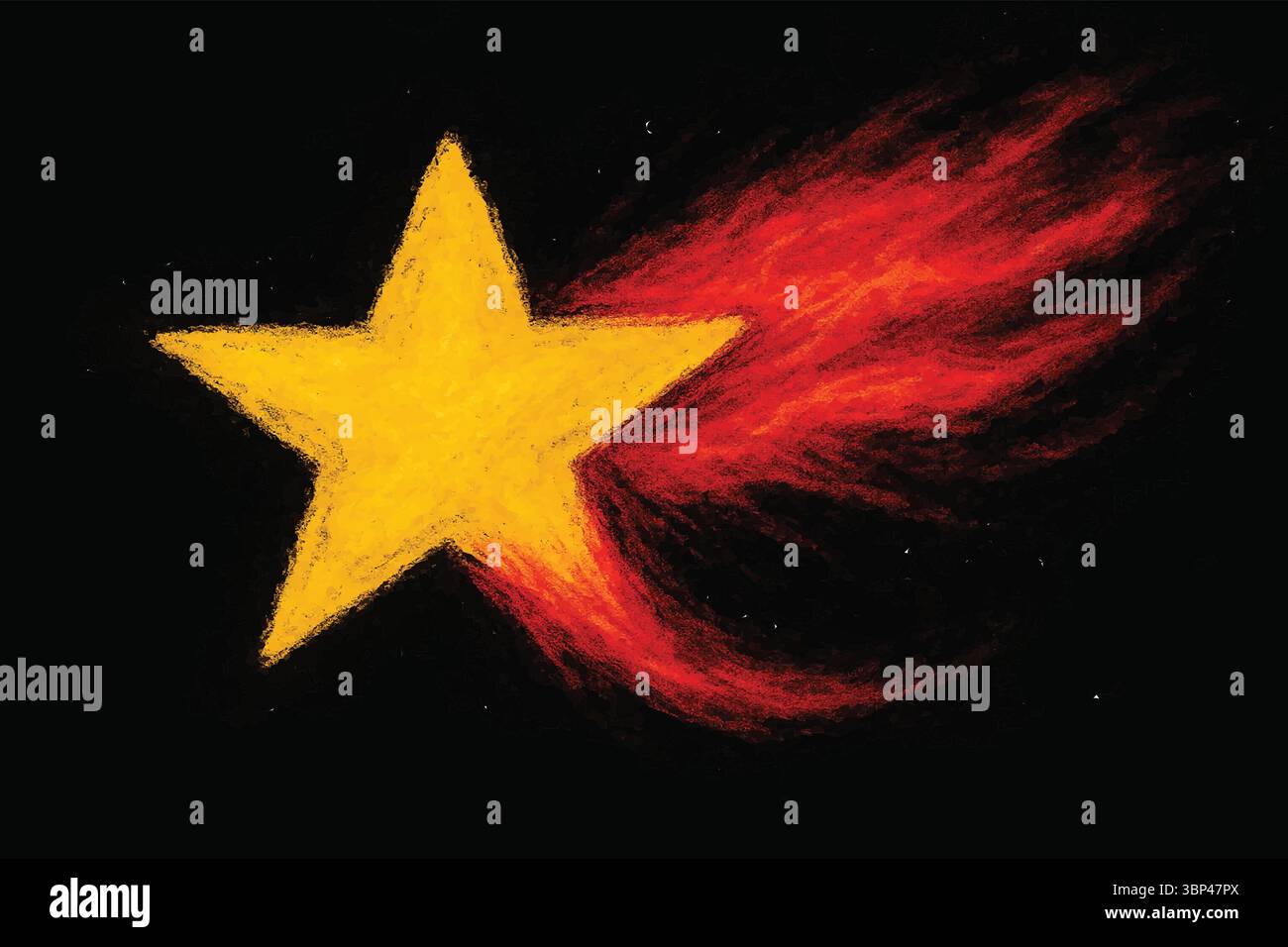 Bright Yellow Shooting Star with Fiery Red Trail on Black Background ...