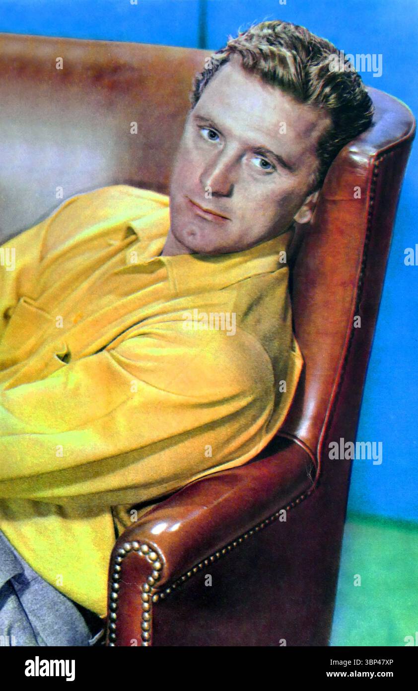 A colourised photograph of Kirk Douglas relaxing off-screen. Kirk ...