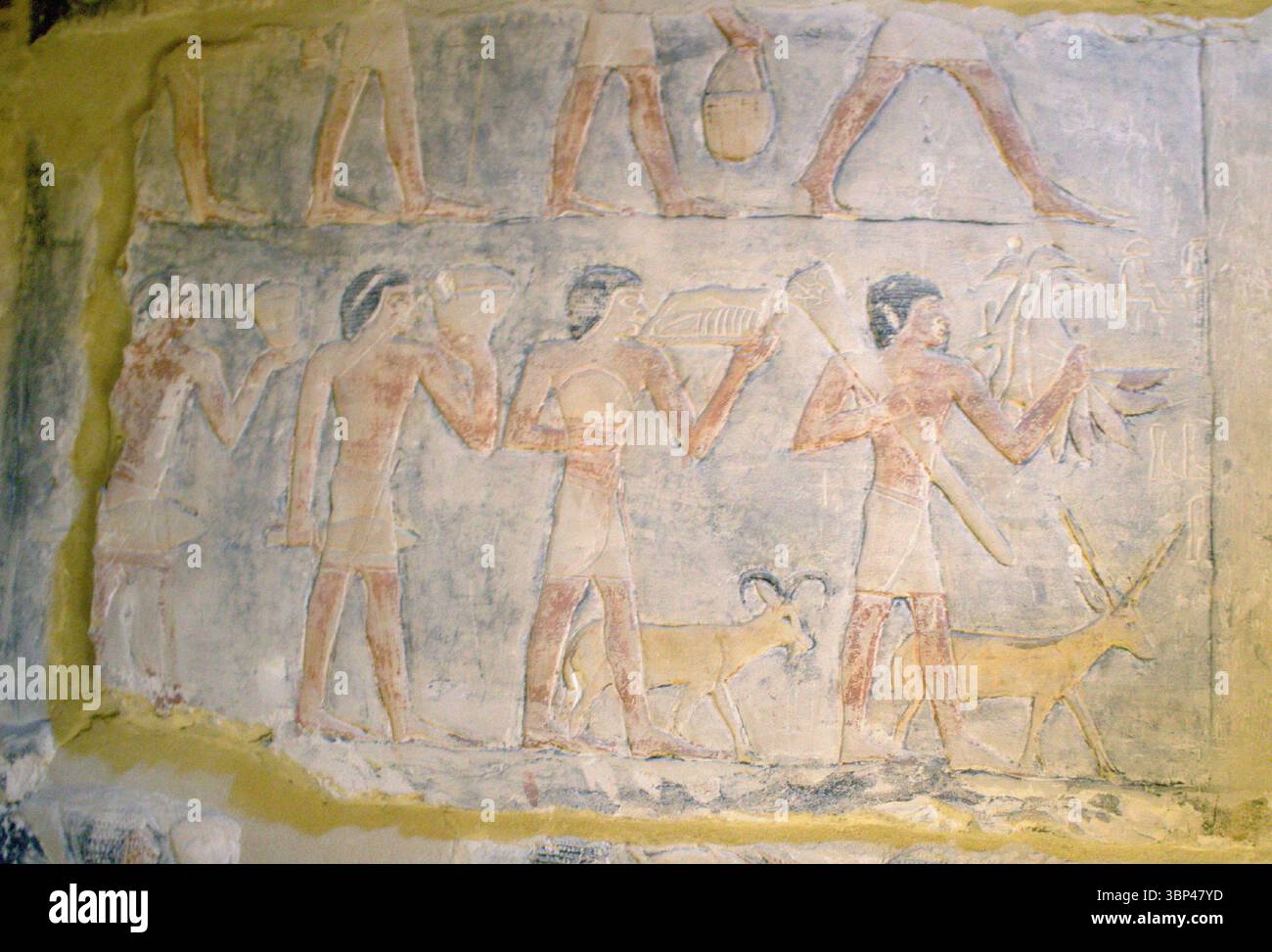 A photograph of a relief within the tomb of Unas, built in the 24th ...