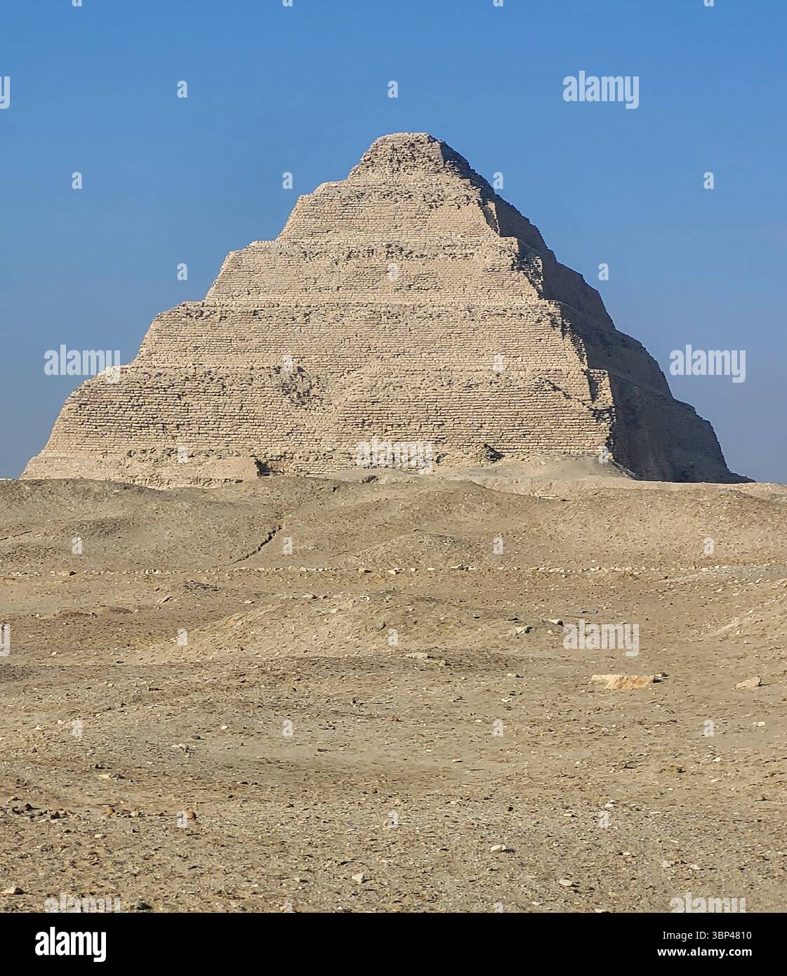 A photograph of the Step Pyramid of Djoser, at Saqqara, Egypt, the earliest monumental stone ...