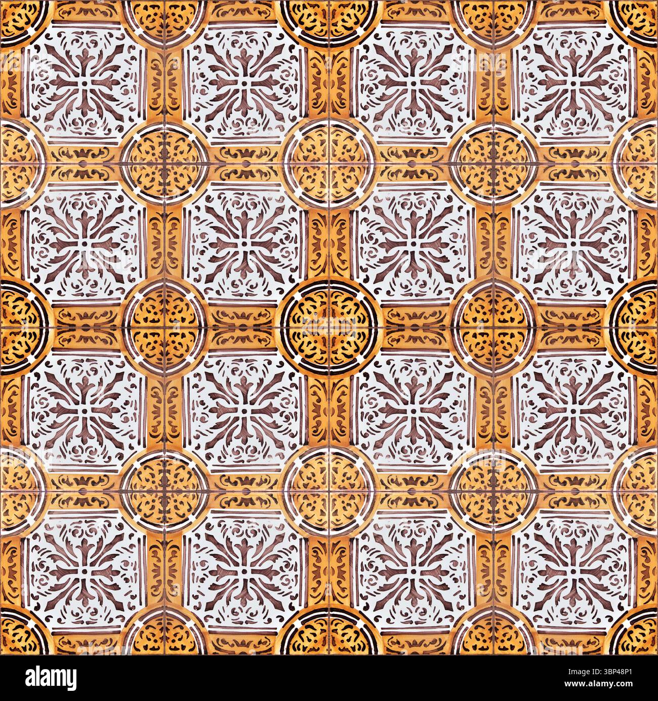 Detailed seamless azulejo tiling feature brown and yellow patterns ...