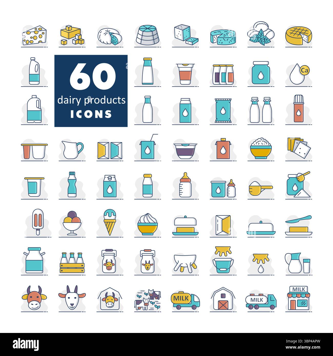 Milk, dairy products vector icon set. Graph symbol for cooking web site ...