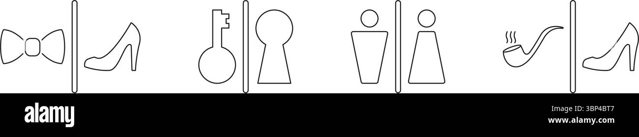 Bow Tie, Key, Gender Symbols, Pipe and High Heel Line Icon Set. Gender ...