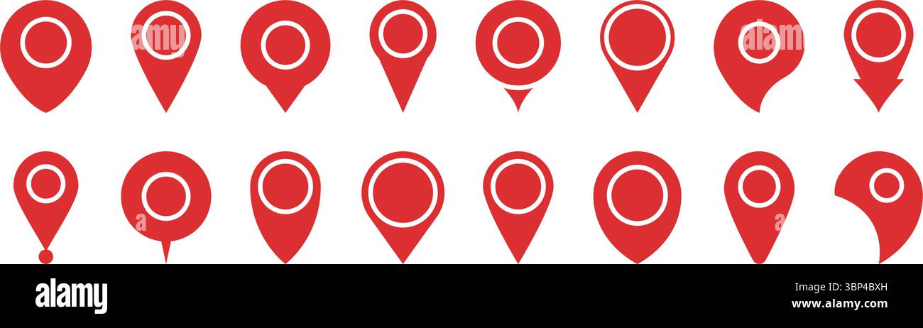 Navigation, Gps, And Geolocation Silhouette Symbol Collection. Red Map ...