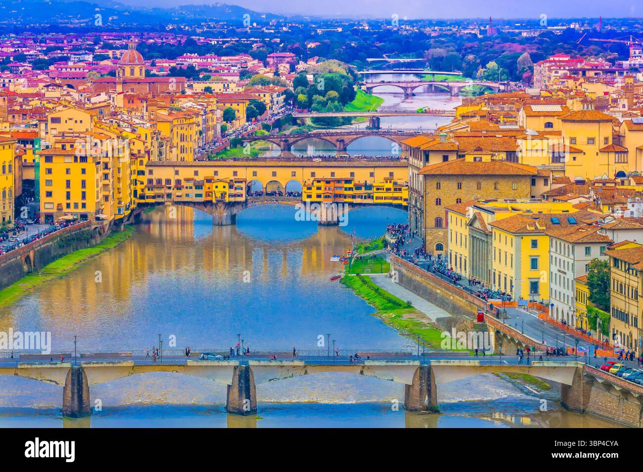 Aerial view of Florence, Italy, showing the historic cityscape ...