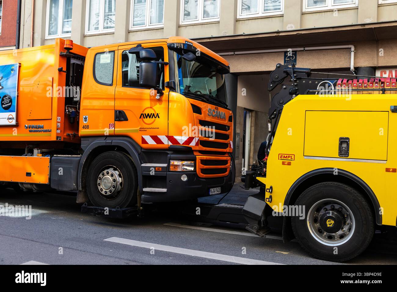 Munich, Germany - April 4, 2025: Volvo brand heavy tow truck recovering ...