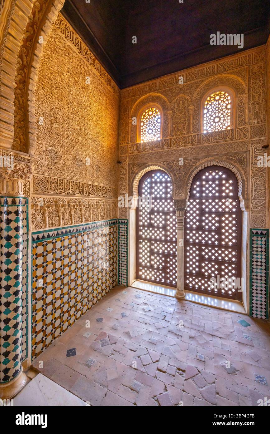 Sunlight streams through ornate windows in Alhambra, Granada Stock ...