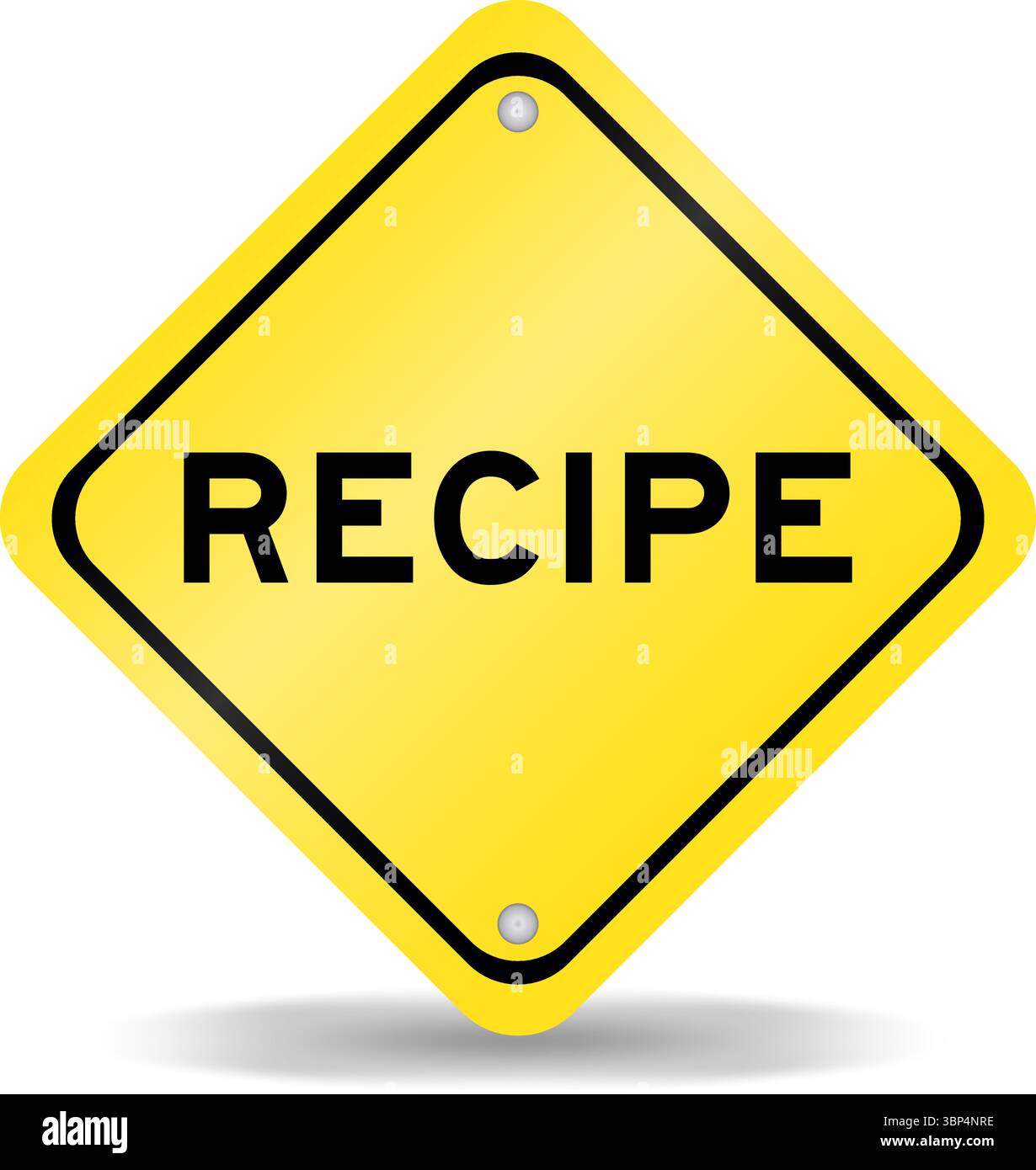 Yellow color transportation sign with word recipe on white background ...