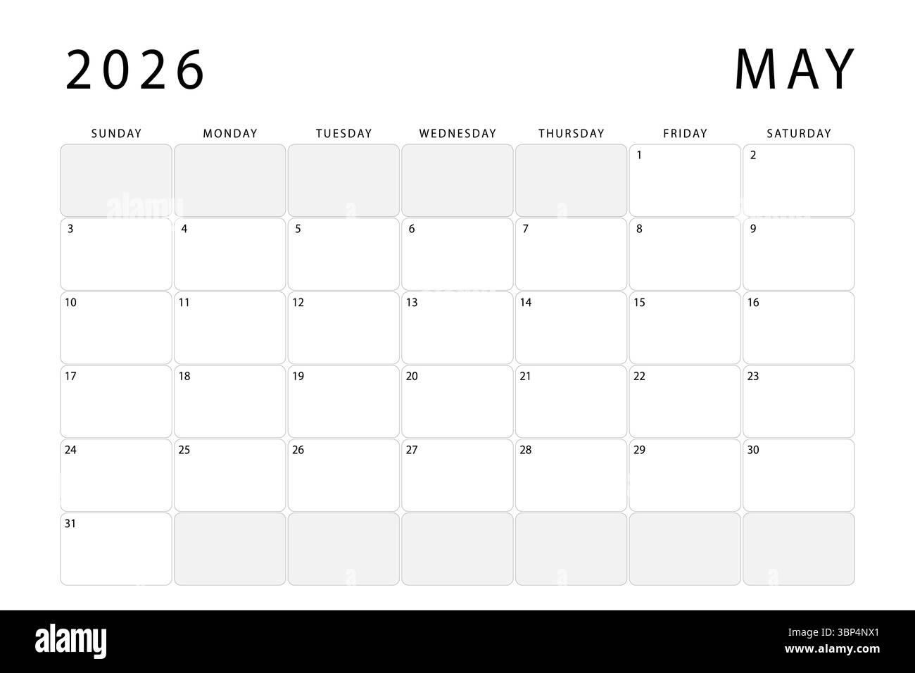 May 2026 calendar. Monthly planner template. Sunday start. Vector ...