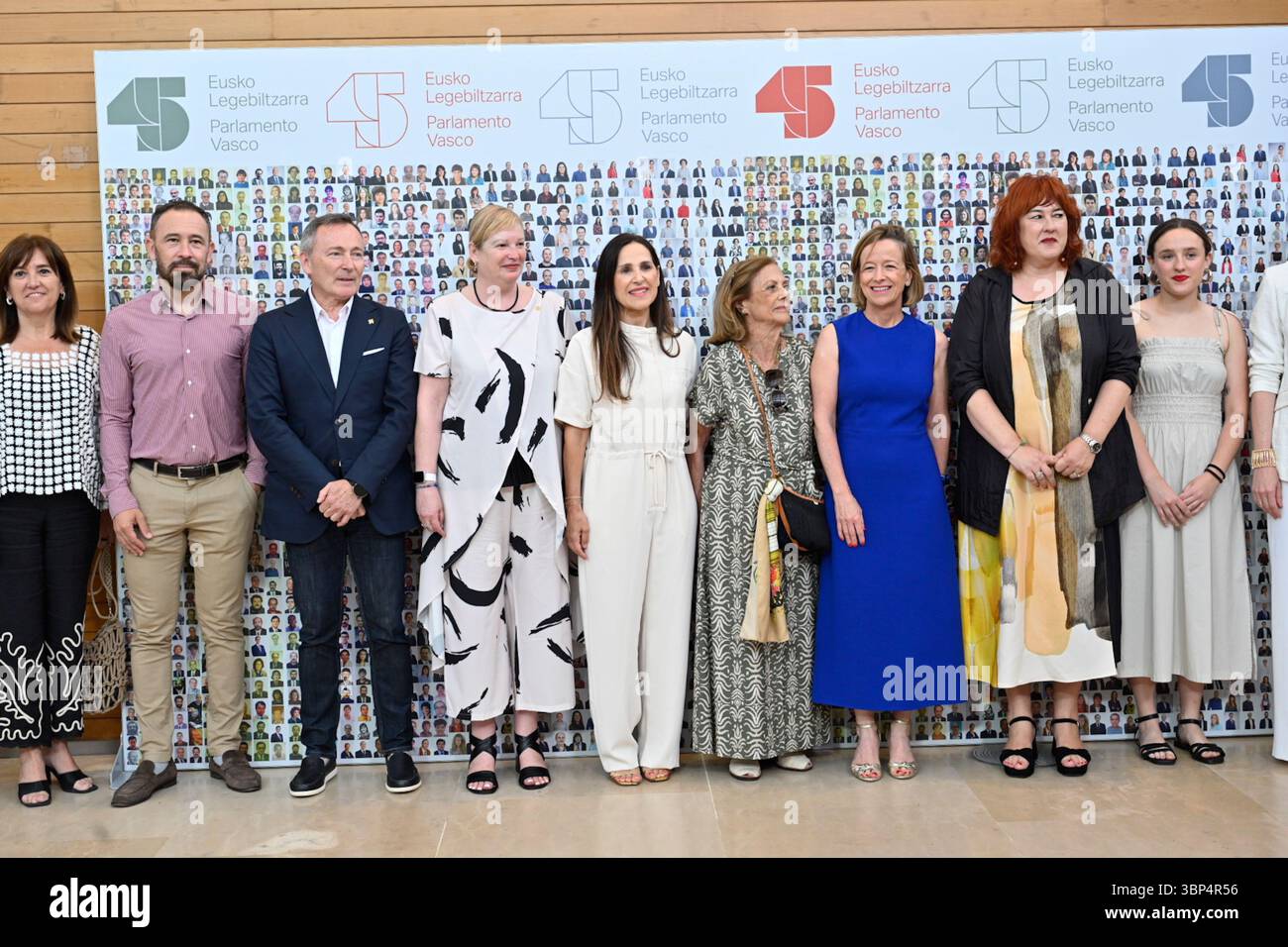 The president of the Basque Parliament, Bakartxo Tejeria (c), poses in ...