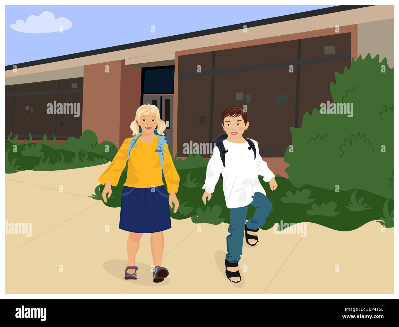 Children going to school. Boy and girl excited to be back to school ...