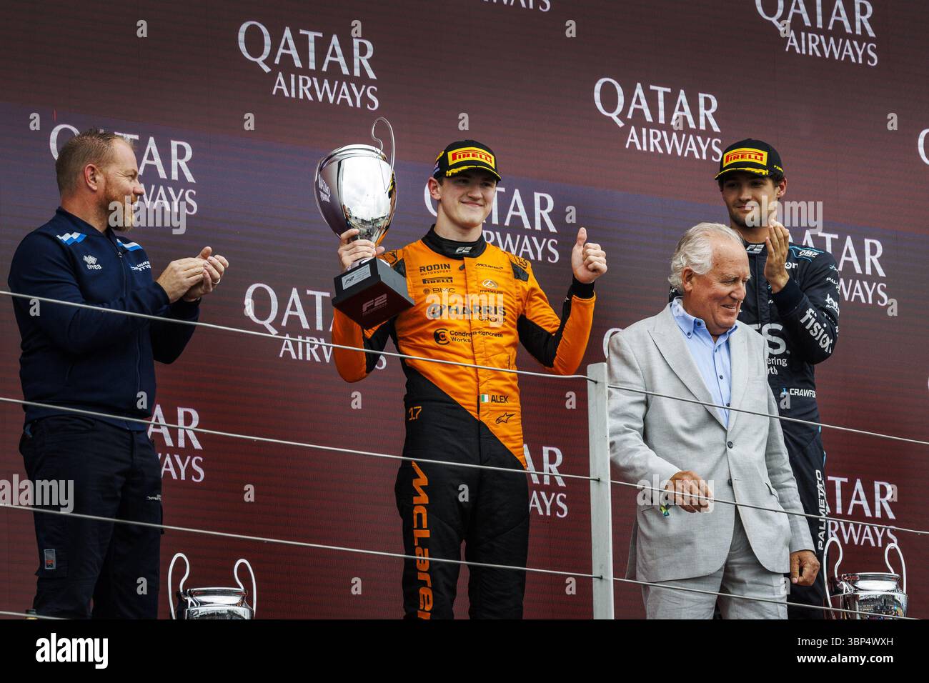 Podium, DUNNE Alex (irl), Rodin Motorsport, Dallara F2 2024, portrait ...