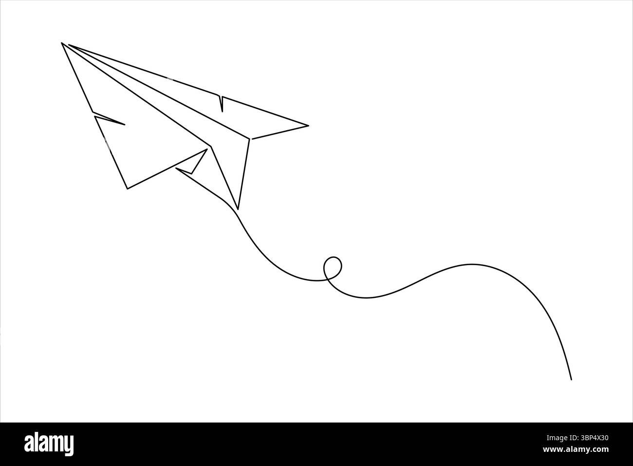 One line drawing of flying paper plane illustration on clean white ...