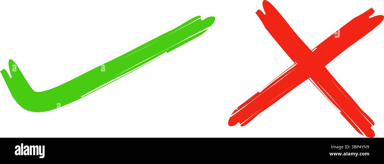Check Mark and Cross Icons – Green Tick and Red X Symbols for Approval and Disapproval – Grunge ...