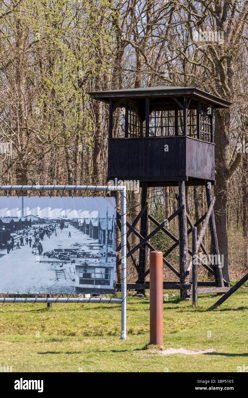 Westerbork, The Netherlands - April 5, 2024: Information sign and watch ...