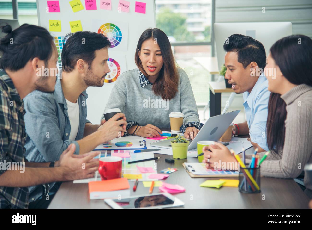 Creative design office center working teamwork. Happy business people ...