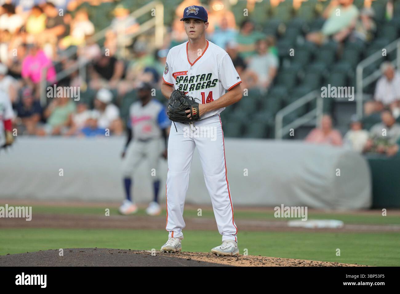 Relief pitcher D.J. McCarty (14) of the Hub City Spartanburgers ...