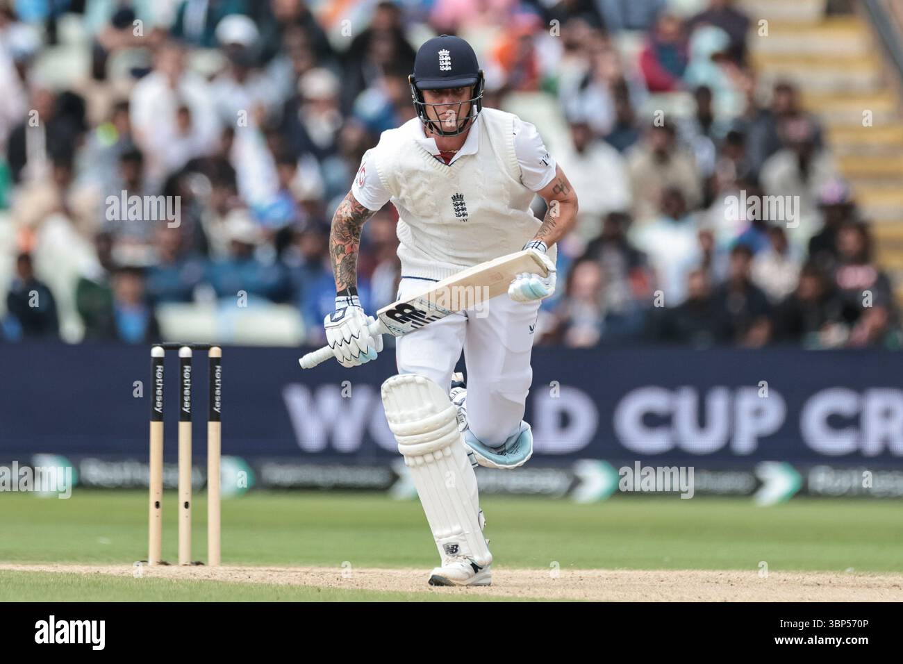 Brydon Carse of England makes one run during the 2nd Rothesay Test ...