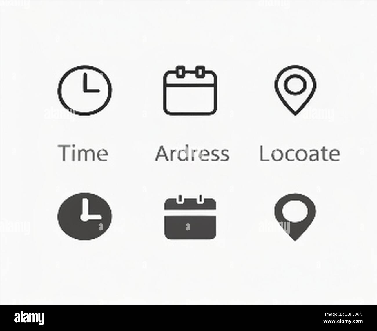 Time Date Address Icon Set – Clock, Calendar, Position Symbols, Business Vector Signs Stock ...