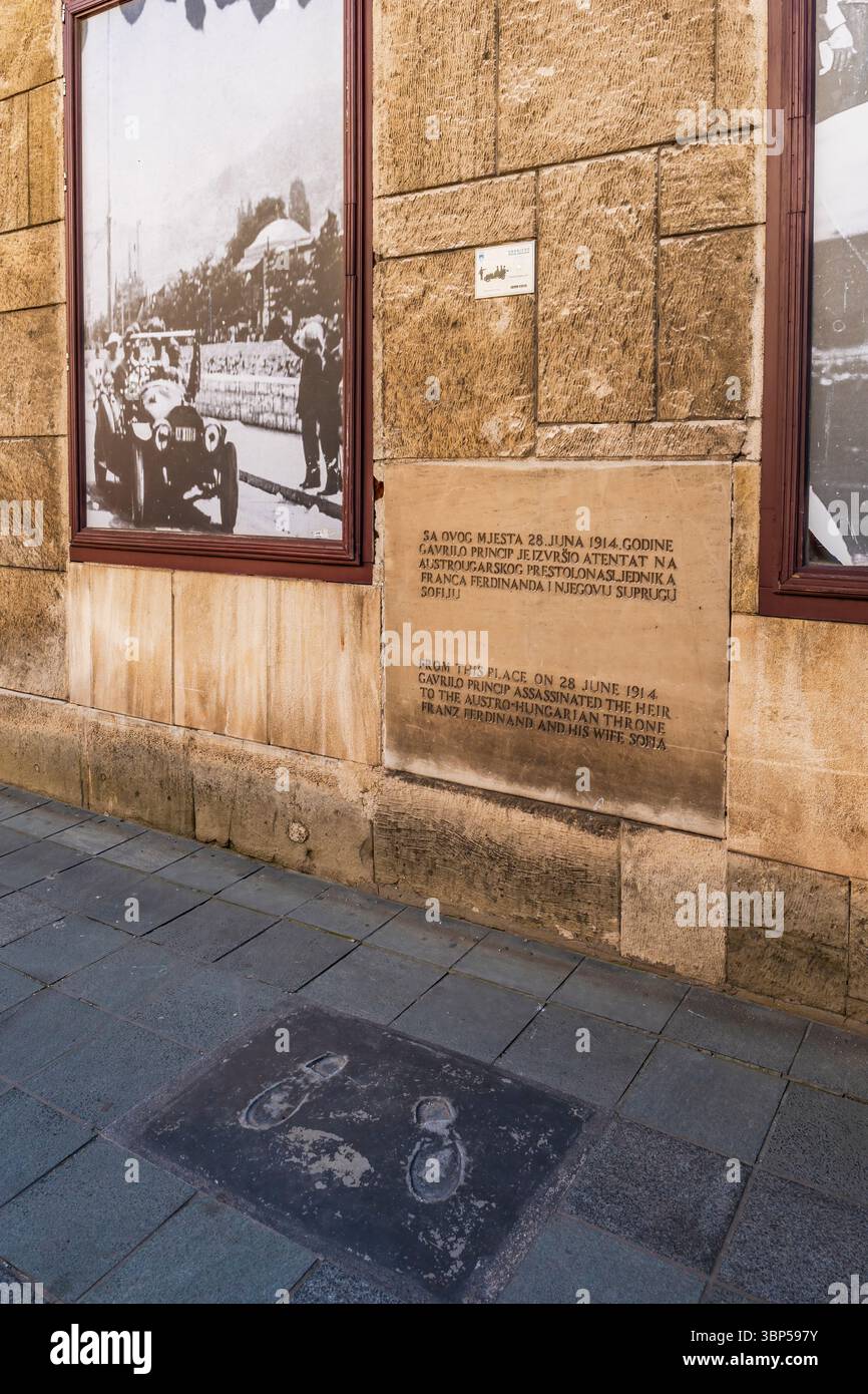 SARAJEVO, BOSNIA AND HERZEGOVINA - JUNE, 05 2025: Footprints mark the ...