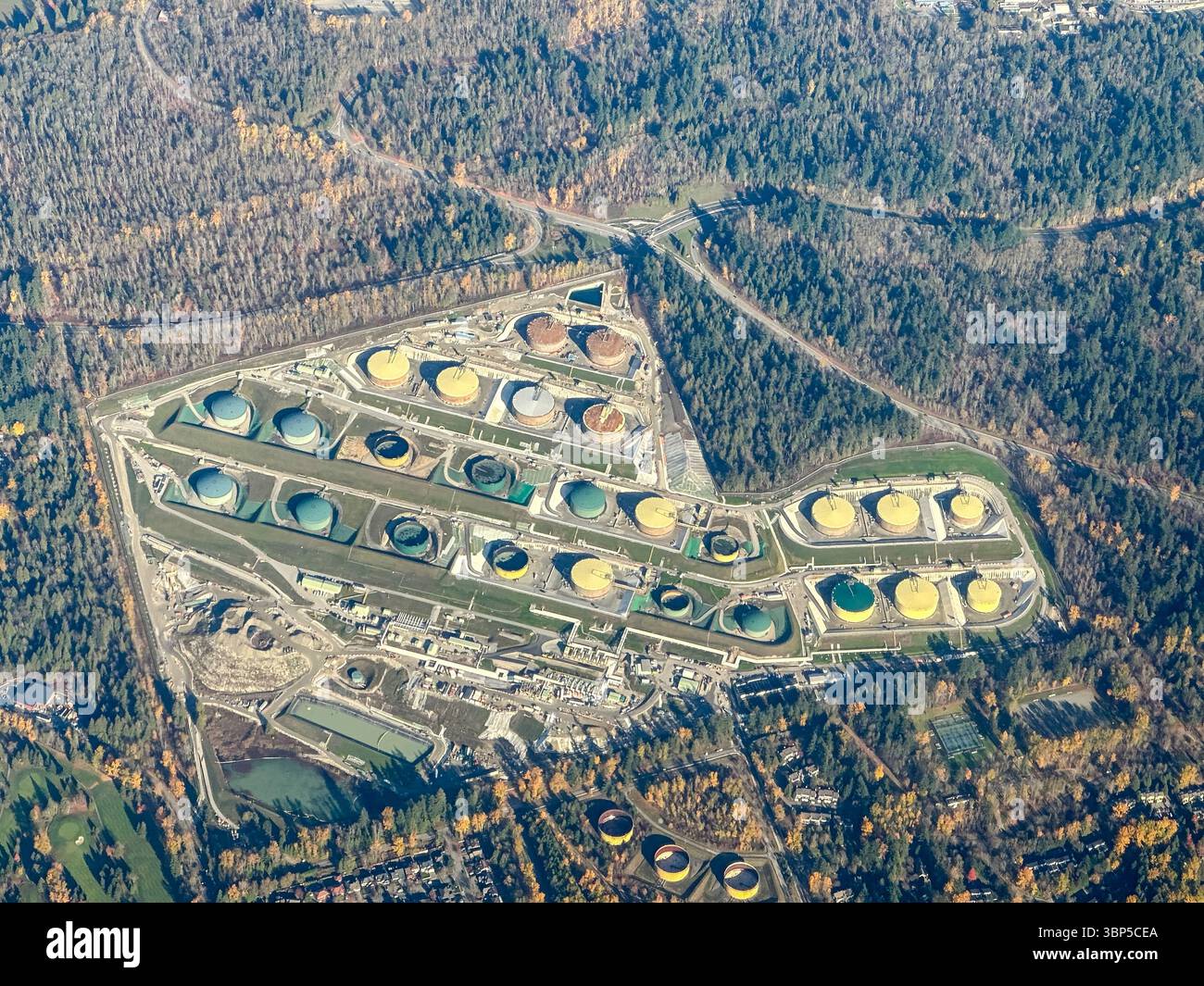 Vancouver, BC - November 16, 2023: Aerial views of the tank farm for ...
