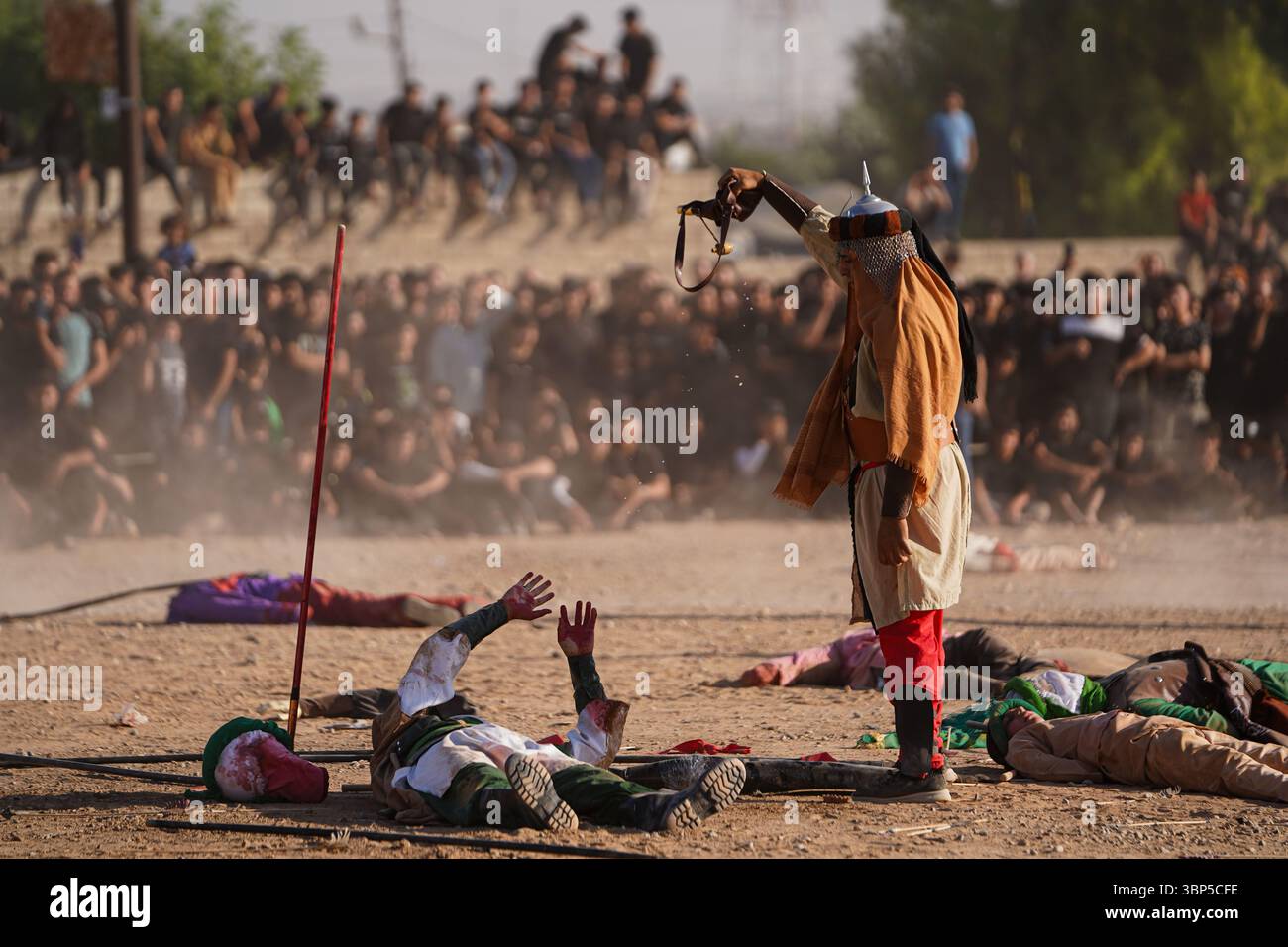 Shiite Muslim re-enactors play of the 7th century AD battle of Karbala ...