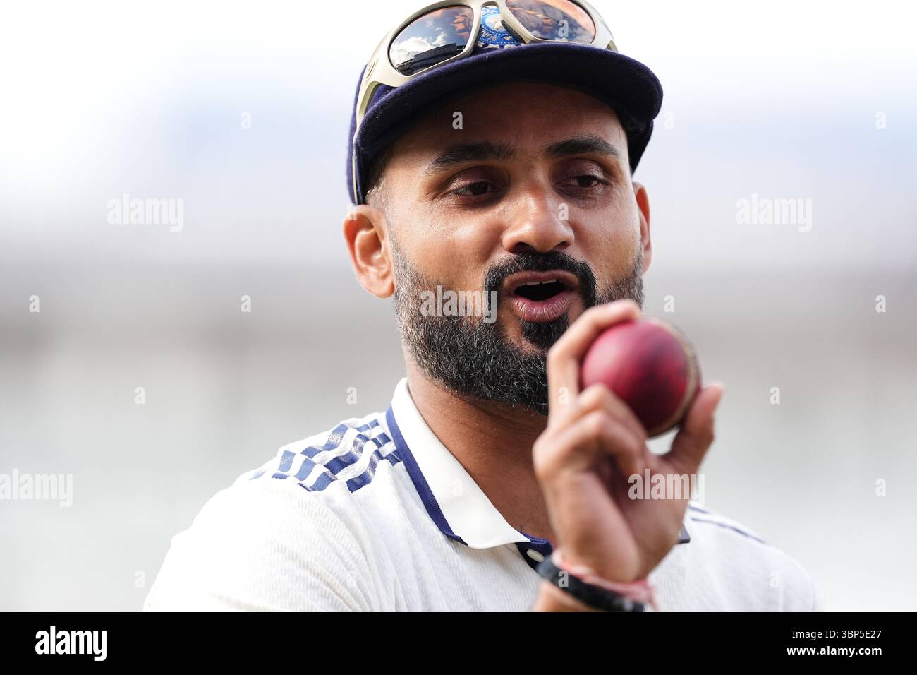 India's Akash Deep with the match ball after winning the test on day ...
