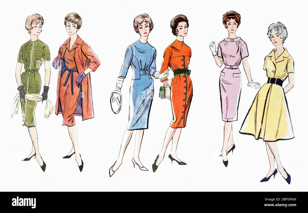 Vintage everyday fashion at the end of 1950s isolated on light ...