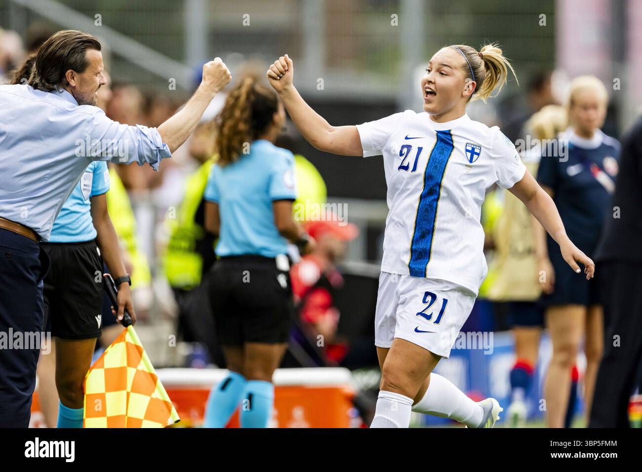 Finland's Oona Sevenius, right, celebrates with Finland's head coach ...