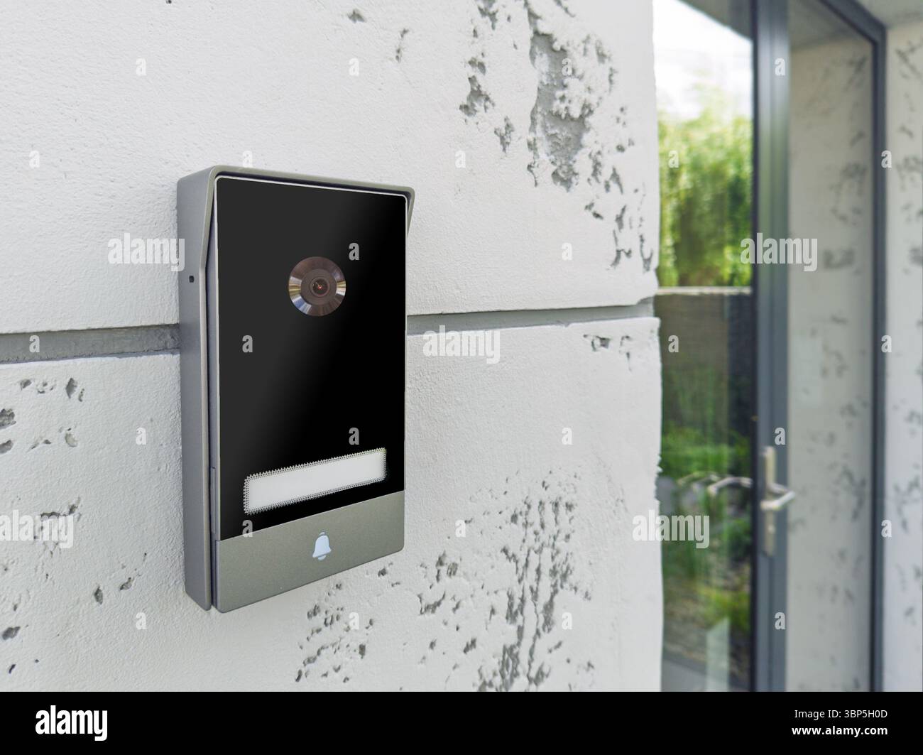 Smart doorbell with camera on modern wall Stock Photo - Alamy