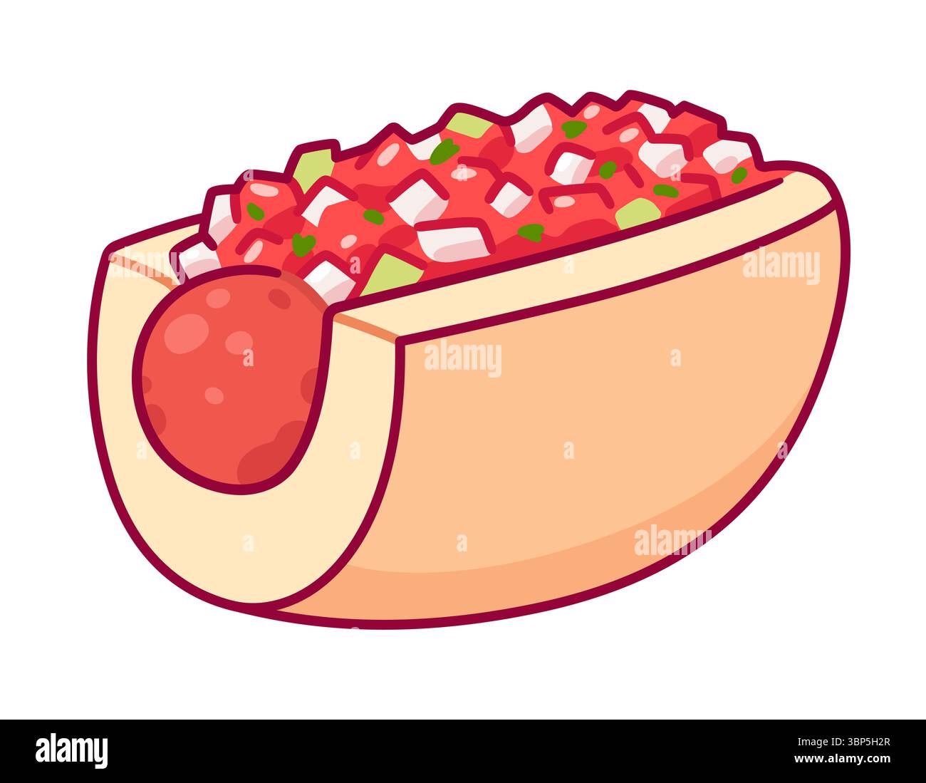 Delicious and tasty cartoon hot dog illustration with grilled sausage ...