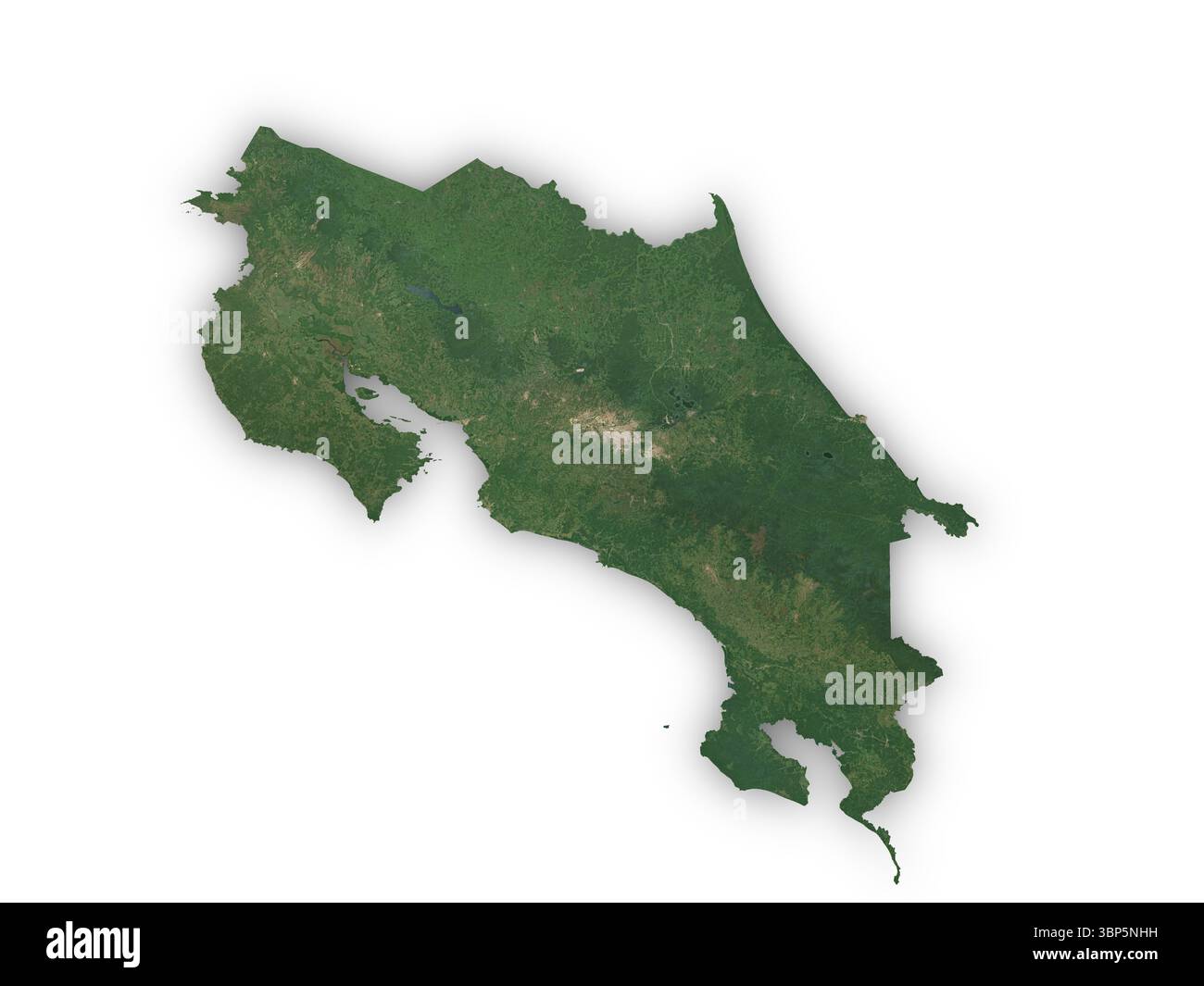 Realistic map of Costa Rica as seen from space cut out on white ...