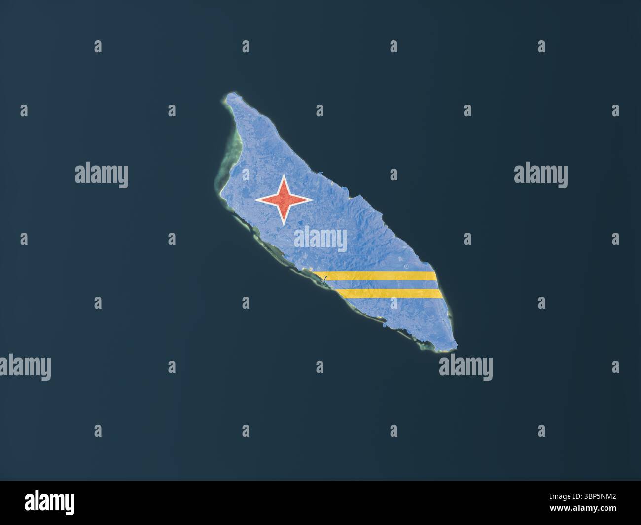 Country of Aruba as seen from space overlayed with its national flag ...