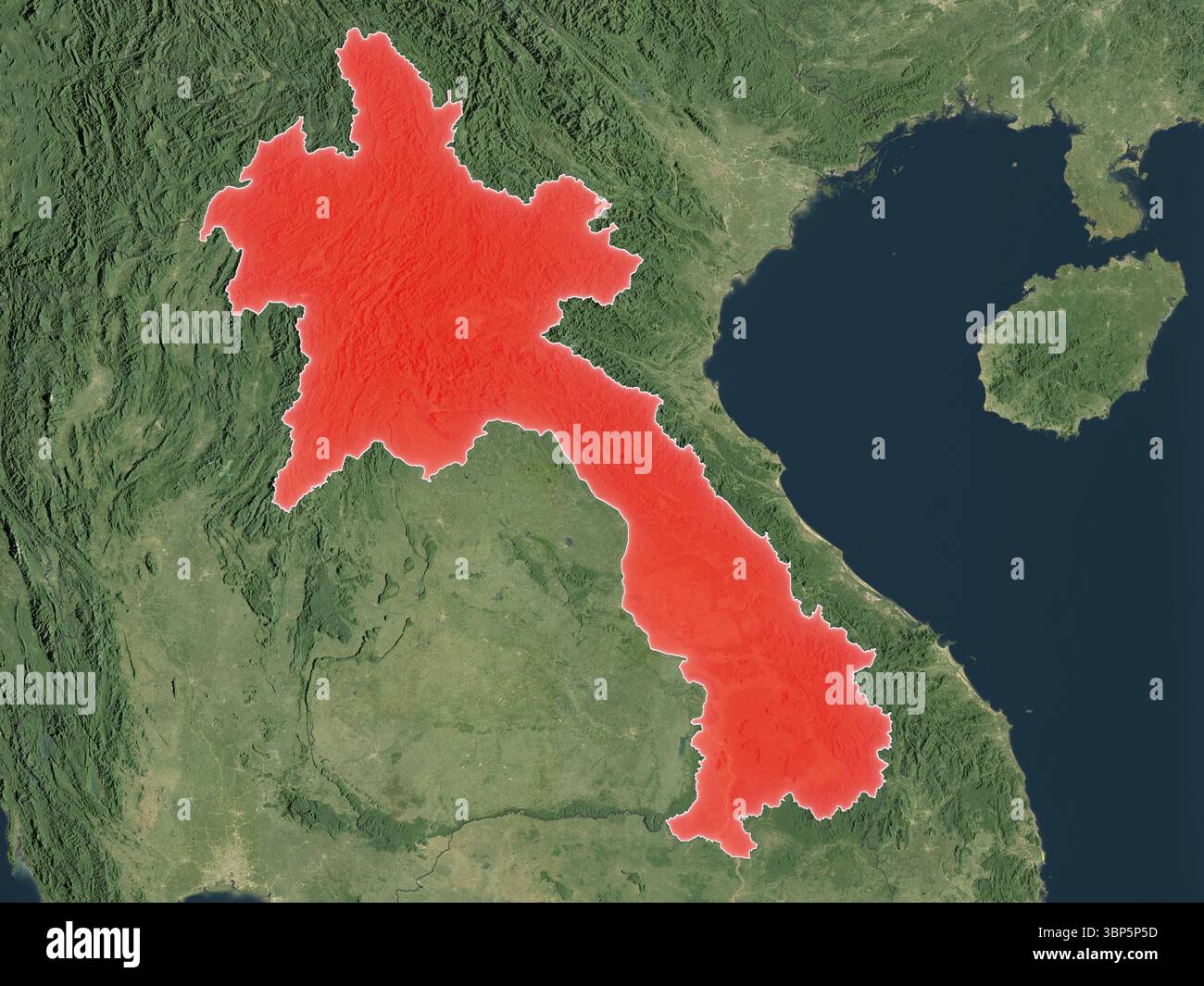Vietnam highlighted in red on a realistic map with country borders ...