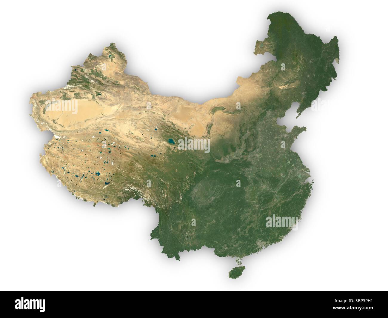 Realistic map of China as seen from space cut out on white background ...
