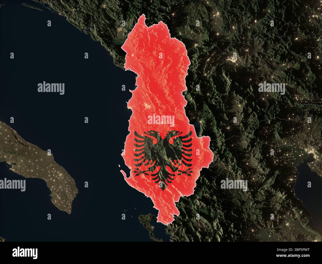 Albania overlayed with its national flag on realistic Earth. Elements ...