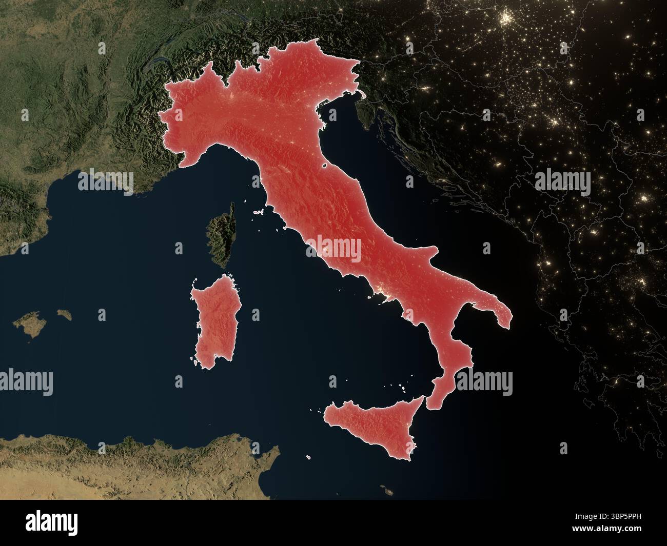 Italy highlighted in red on realistic Earth. Elements of this image ...