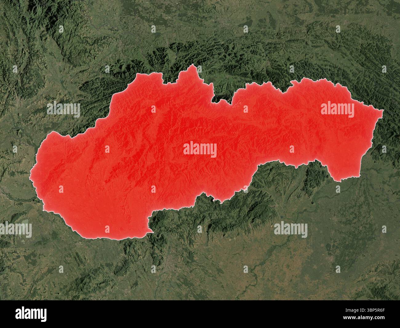 Slovakia highlighted in red on a realistic map with country borders ...